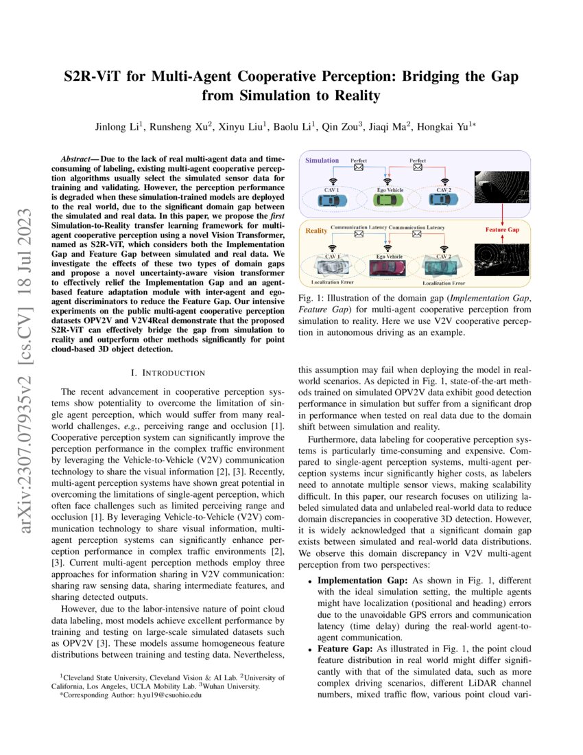 S2R-ViT for Multi-Agent Cooperative Perception: Bridging the Gap from Simulation to Reality | DeepAI