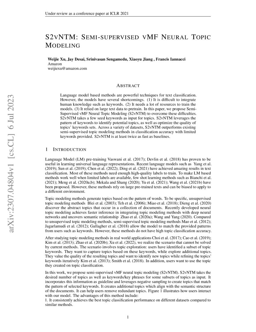 S2vntm Semi Supervised Vmf Neural Topic Modeling Deepai 