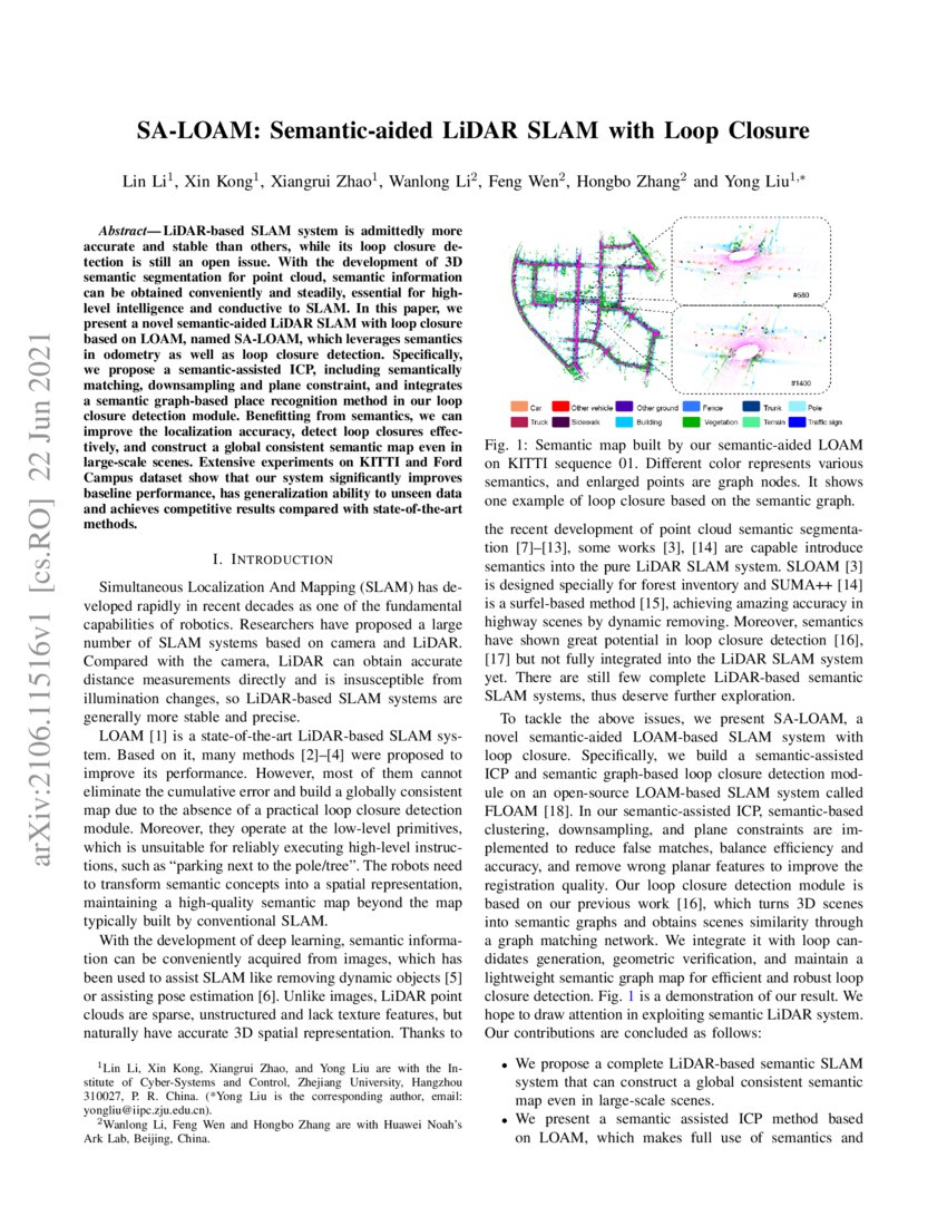 SA-LOAM: Semantic-aided LiDAR SLAM with Loop Closure | DeepAI