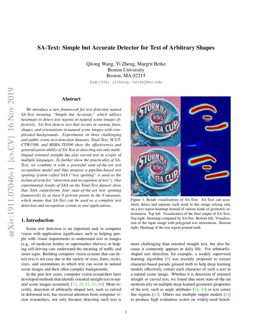 Sa Text Simple But Accurate Detector For Text Of Arbitrary Shapes Deepai