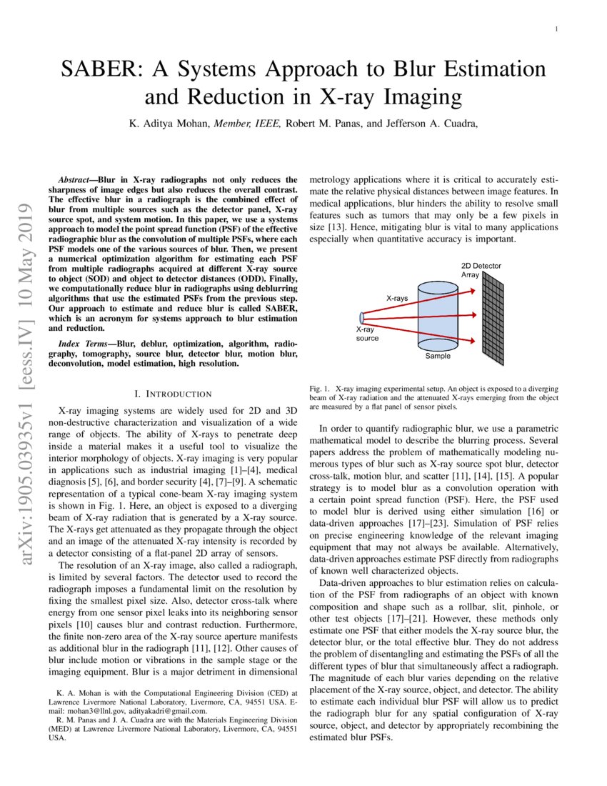 Saber A Systems Approach To Blur Estimation And Reduction In X Ray
