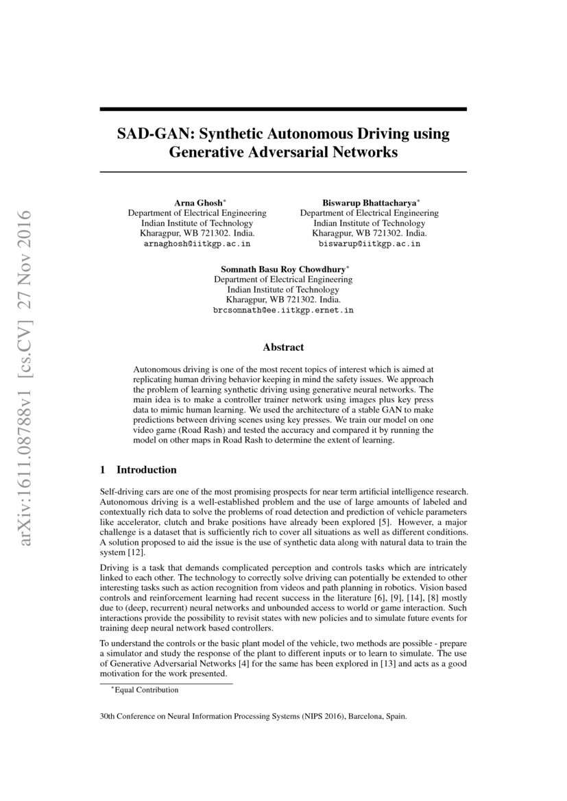 Sad Gan Synthetic Autonomous Driving Using Generative Adversarial Networks Deepai 6857