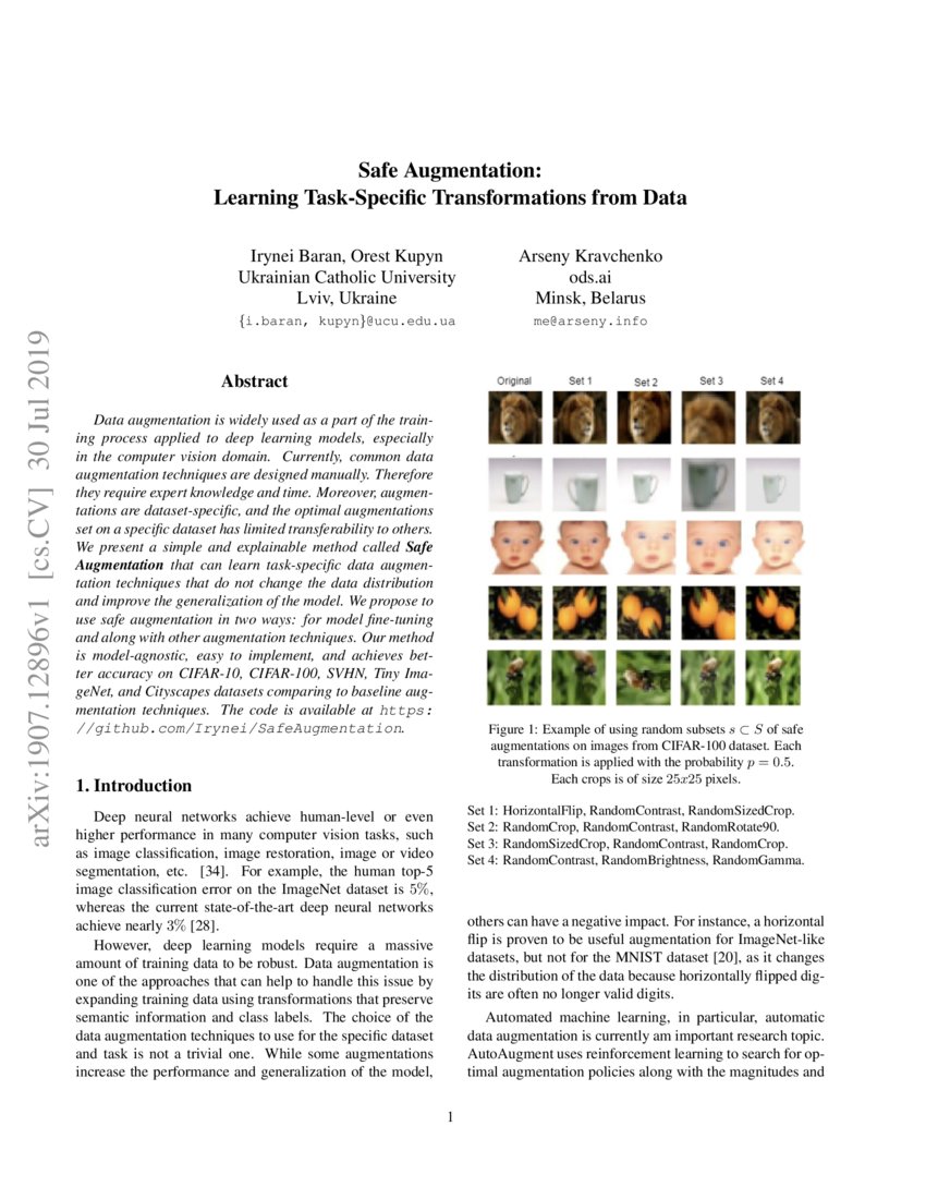 Safe Augmentation Learning Task Specific Transformations From Data