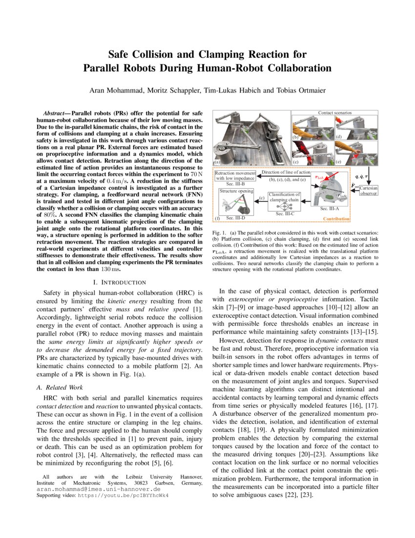 Safe Collision And Clamping Reaction For Parallel Robots During Human