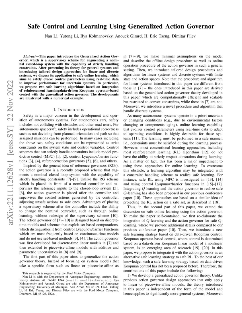 Safe Control And Learning Using Generalized Action Governor Deepai