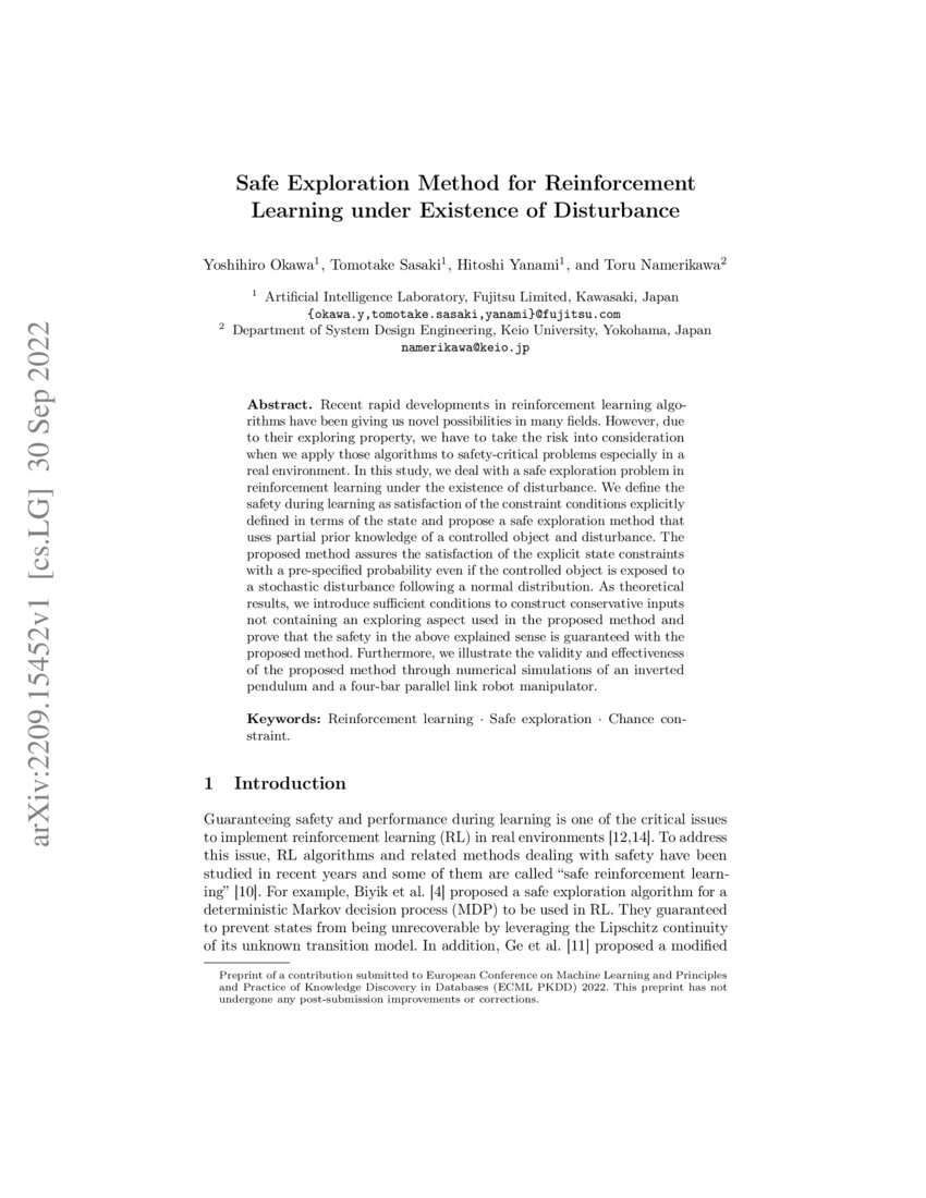 Safe Exploration Method For Reinforcement Learning Under Existence Of