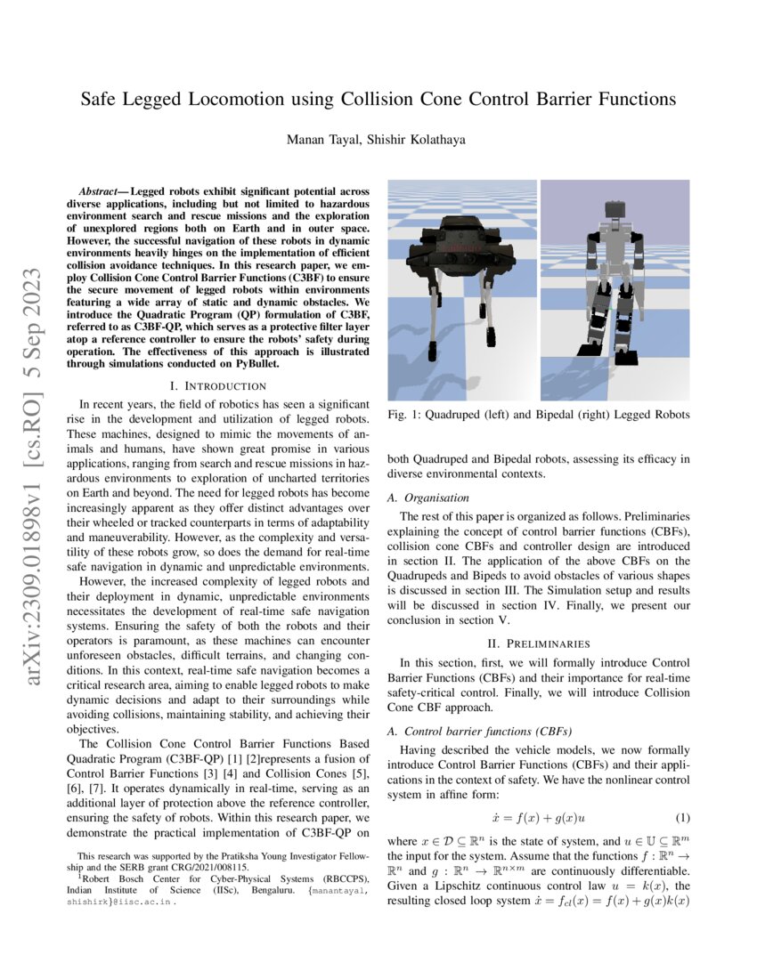 Safe Legged Locomotion using Collision Cone Control Barrier Functions ...