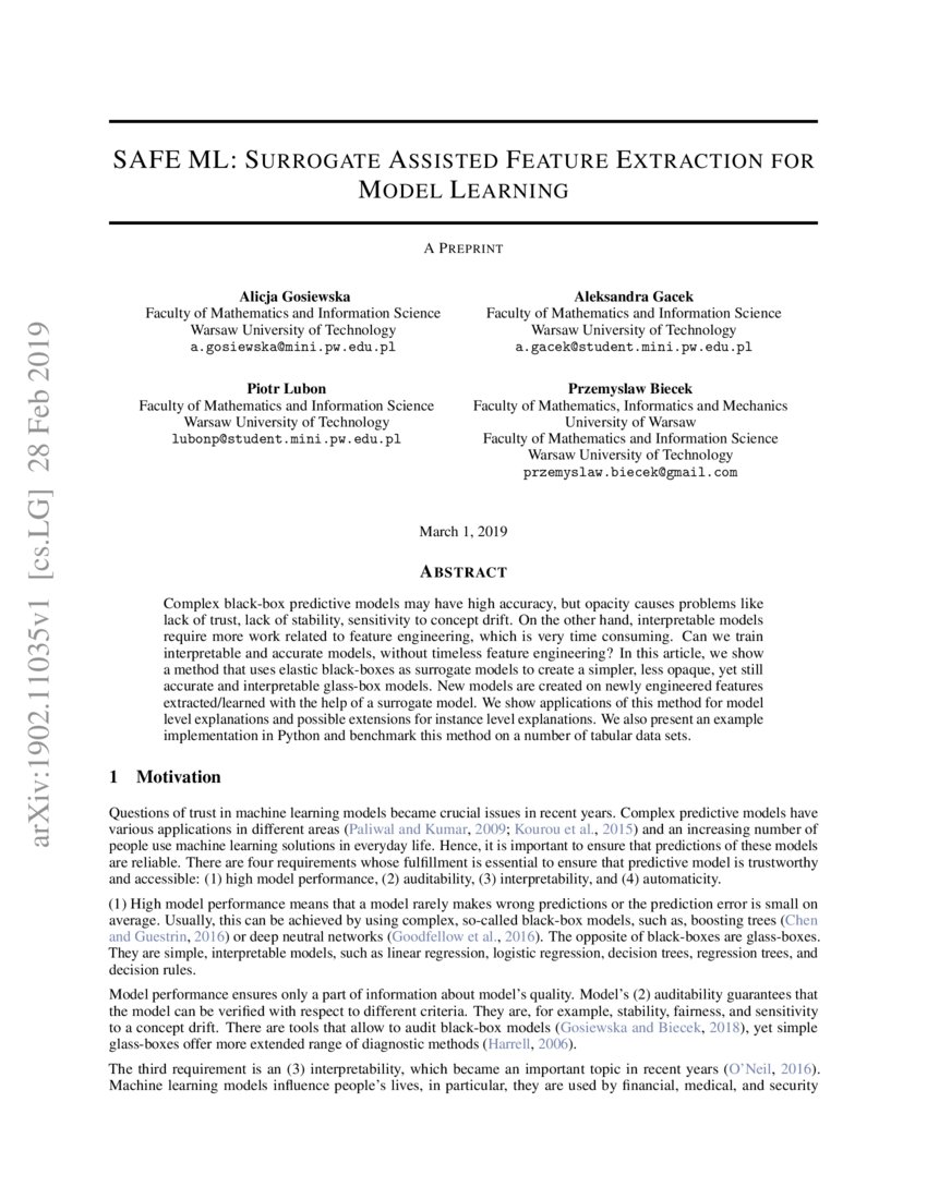 SAFE ML: Surrogate Assisted Feature Extraction for Model Learning | DeepAI