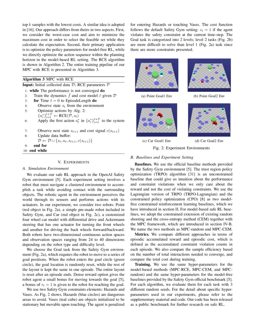 Safe Model Based Reinforcement Learning With Robust Cross Entropy Method Deepai