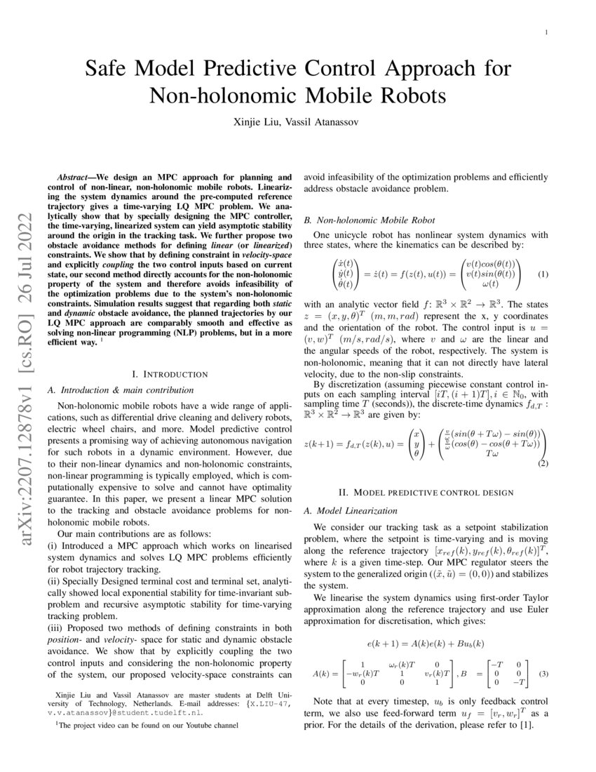 Safe Model Predictive Control Approach For Non Holonomic Mobile Robots Deepai