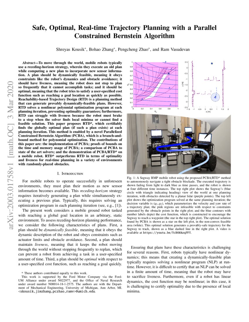 Safe Optimal Real Time Trajectory Planning With A Parallel Constrained Bernstein Algorithm