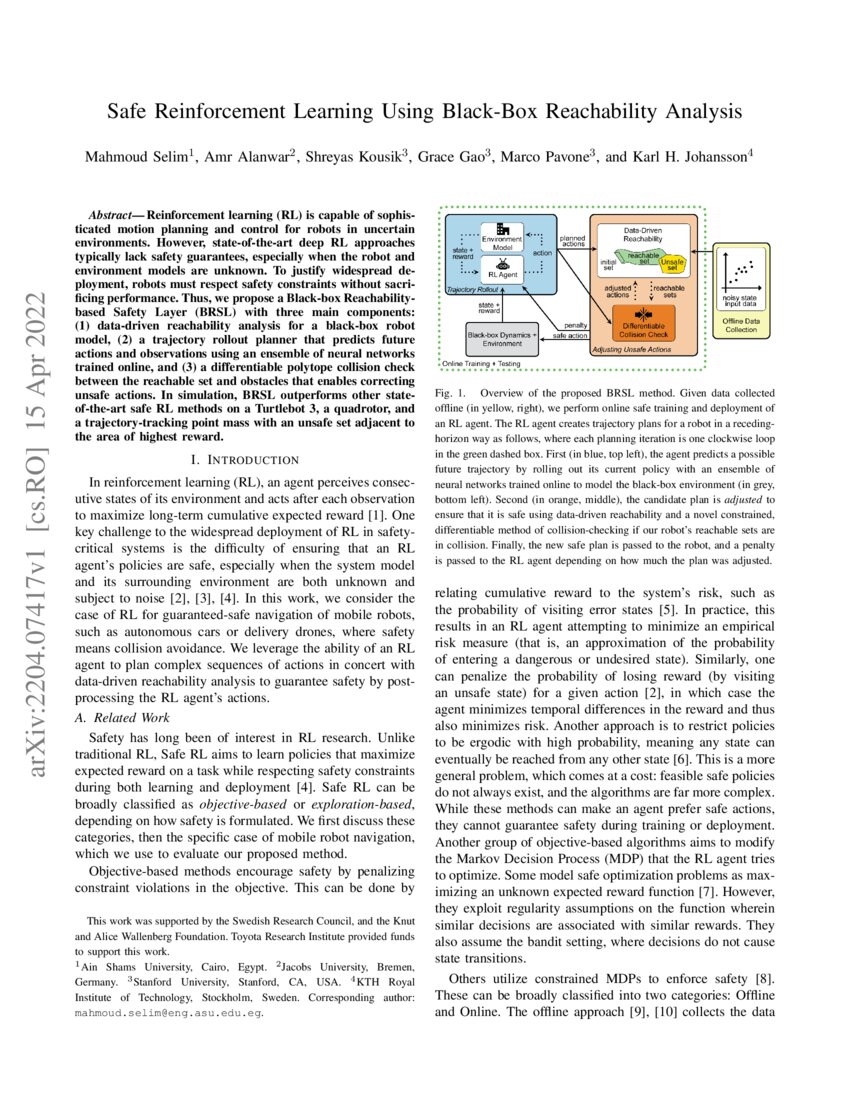 Safe Reinforcement Learning Using Black-Box Reachability Analysis | DeepAI