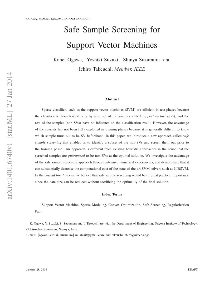 Safe Sample Screening for Support Vector Machines | DeepAI