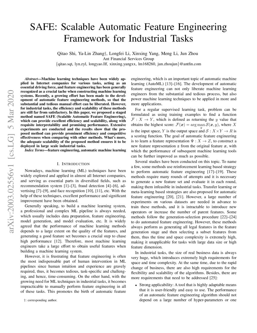 Safe Scalable Automatic Feature Engineering Framework For Industrial