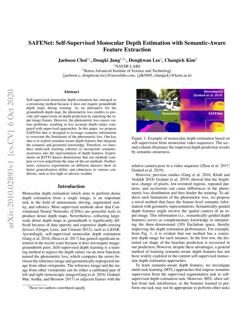 SAFENet: Self-Supervised Monocular Depth Estimation with Semantic-Aware ...