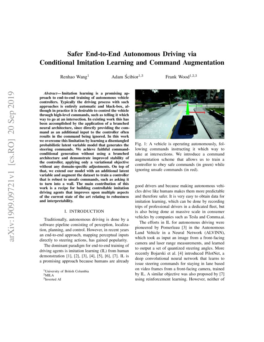 Safer End To End Autonomous Driving Via Conditional Imitation Learning And Command Augmentation