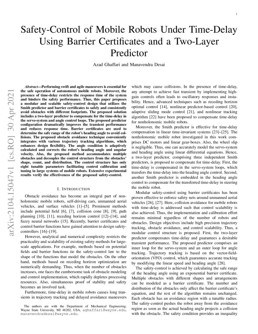Safety Control Of Mobile Robots Under Time Delay Using Barrier Certificates And A Two Layer