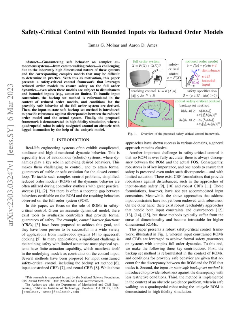 Safety Critical Control With Bounded Inputs Via Reduced Order Models Deepai