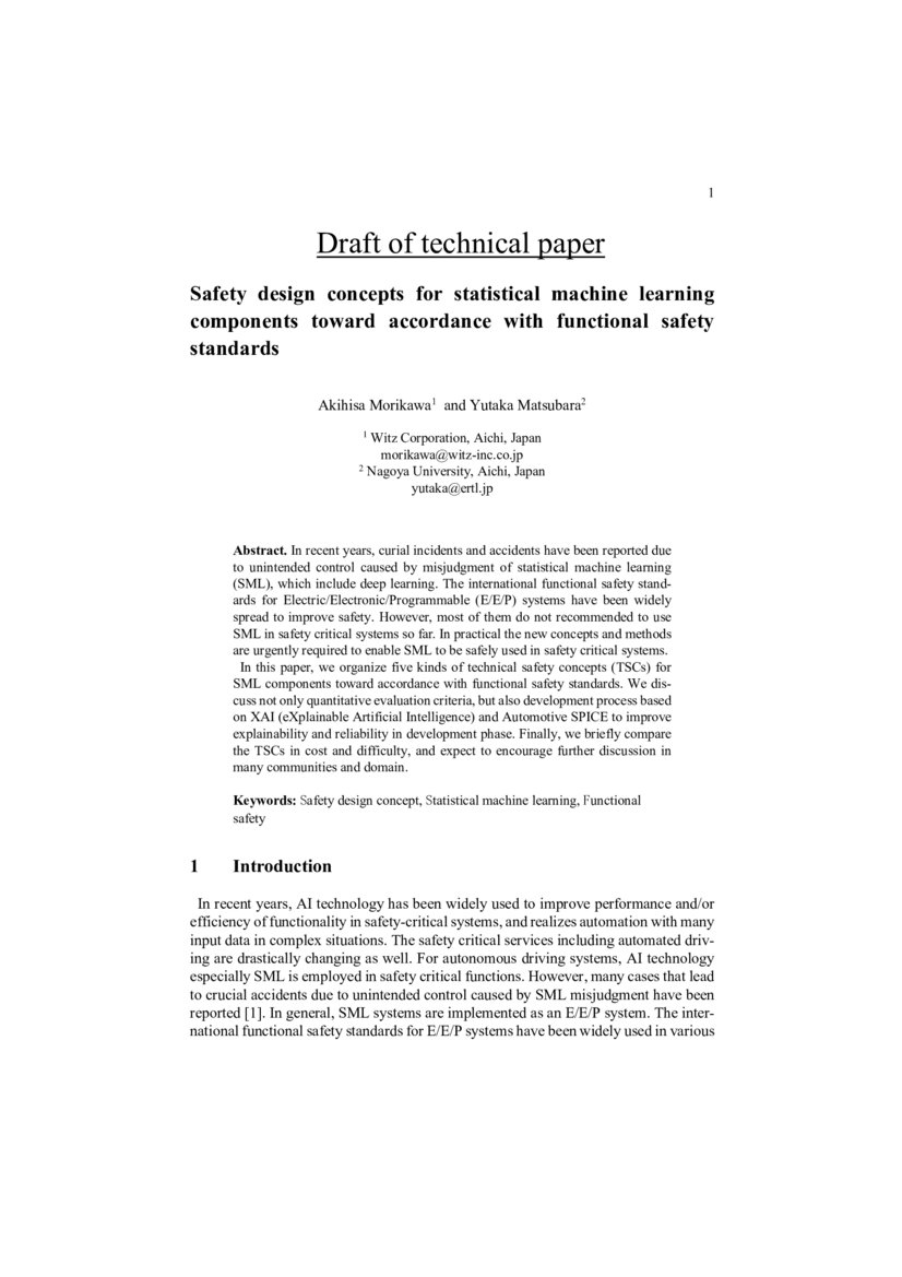 Safety Design Concepts For Statistical Machine Learning Components