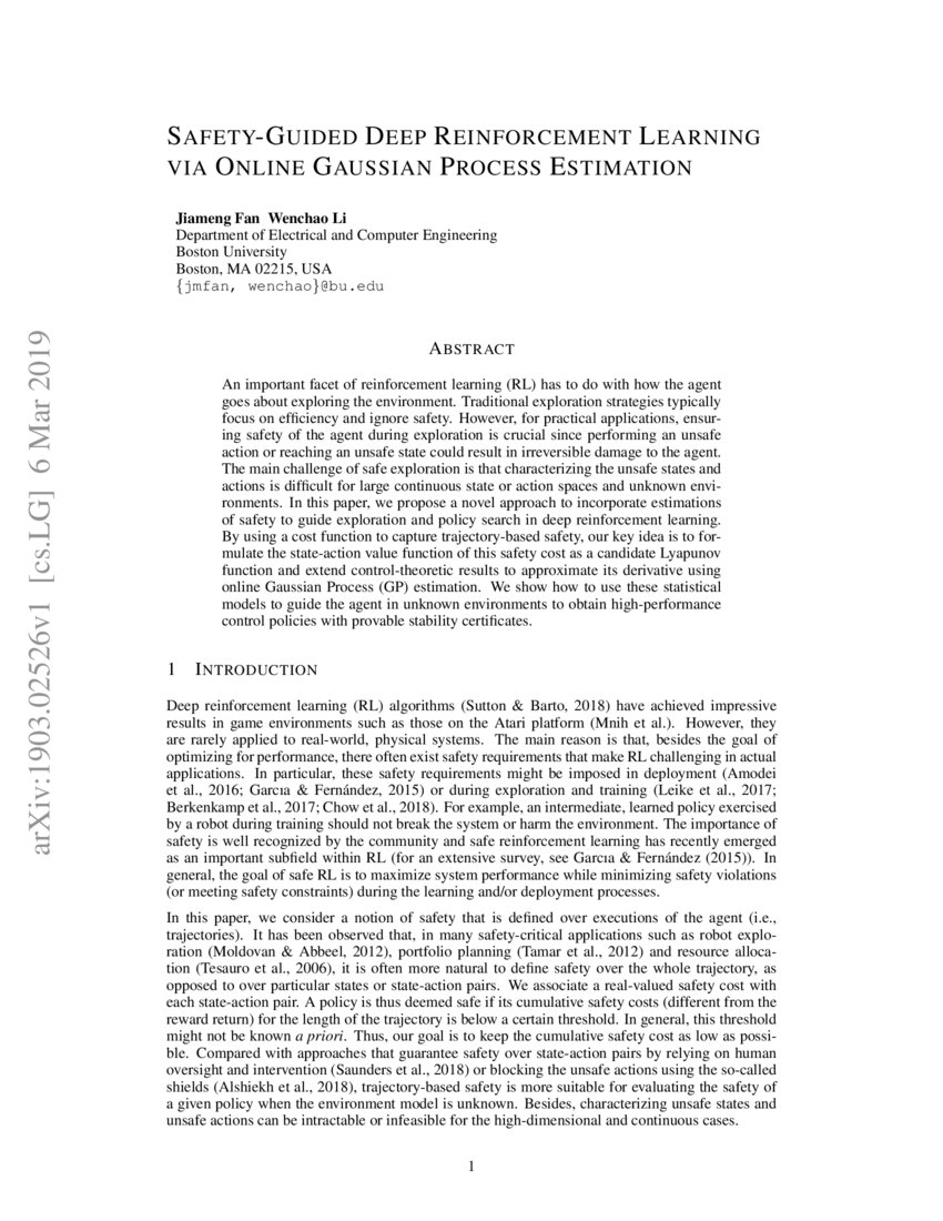 Safety-Guided Deep Reinforcement Learning via Online Gaussian Process Estimation | DeepAI