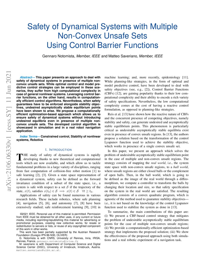 Safety Of Dynamical Systems With Multiple Non Convex Unsafe Sets Using