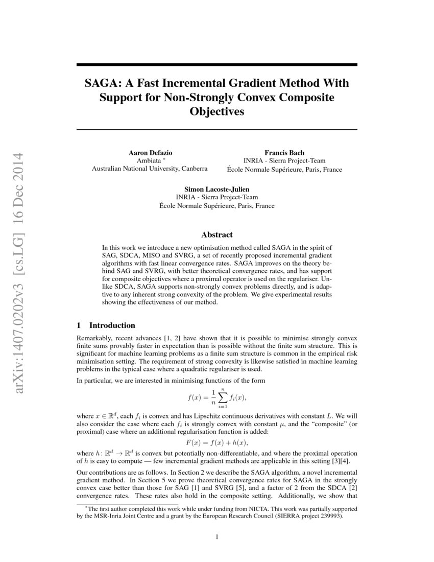 SAGA: A Fast Incremental Gradient Method With Support for Non-Strongly Convex Composite ...