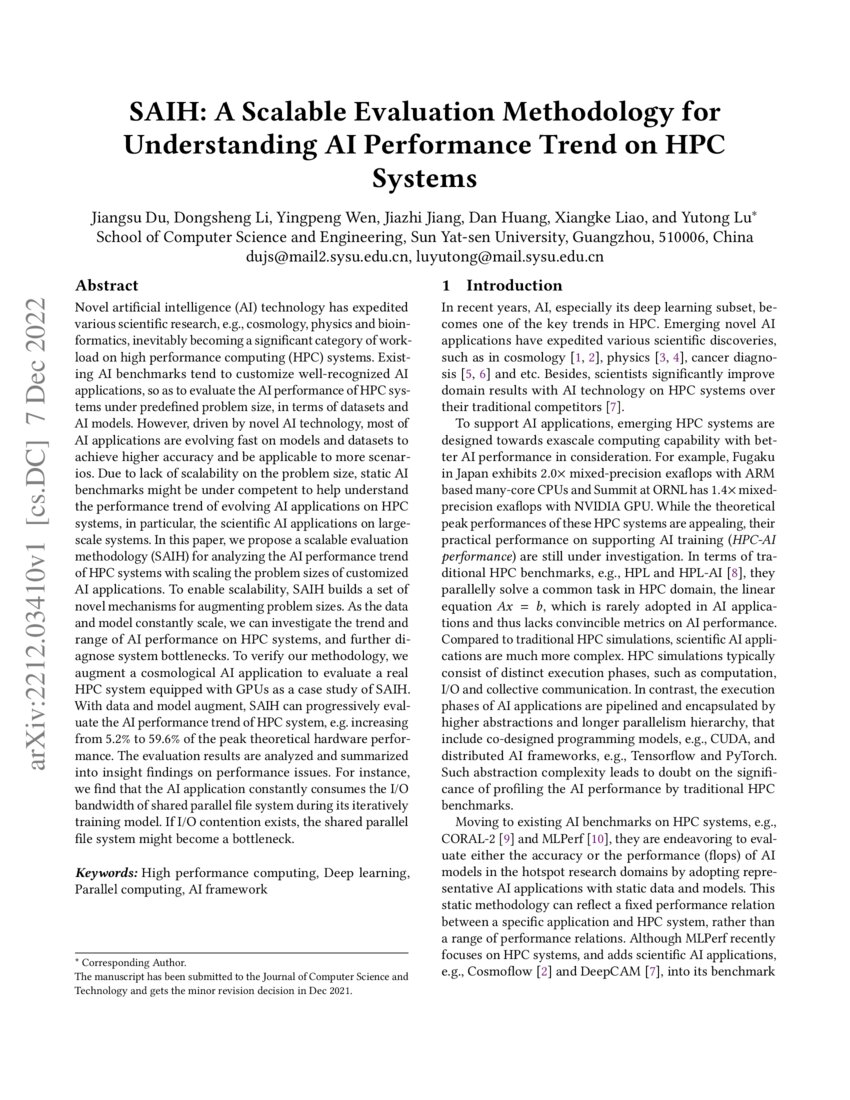 Saih A Scalable Evaluation Methodology For Understanding Ai Performance Trend On Hpc Systems