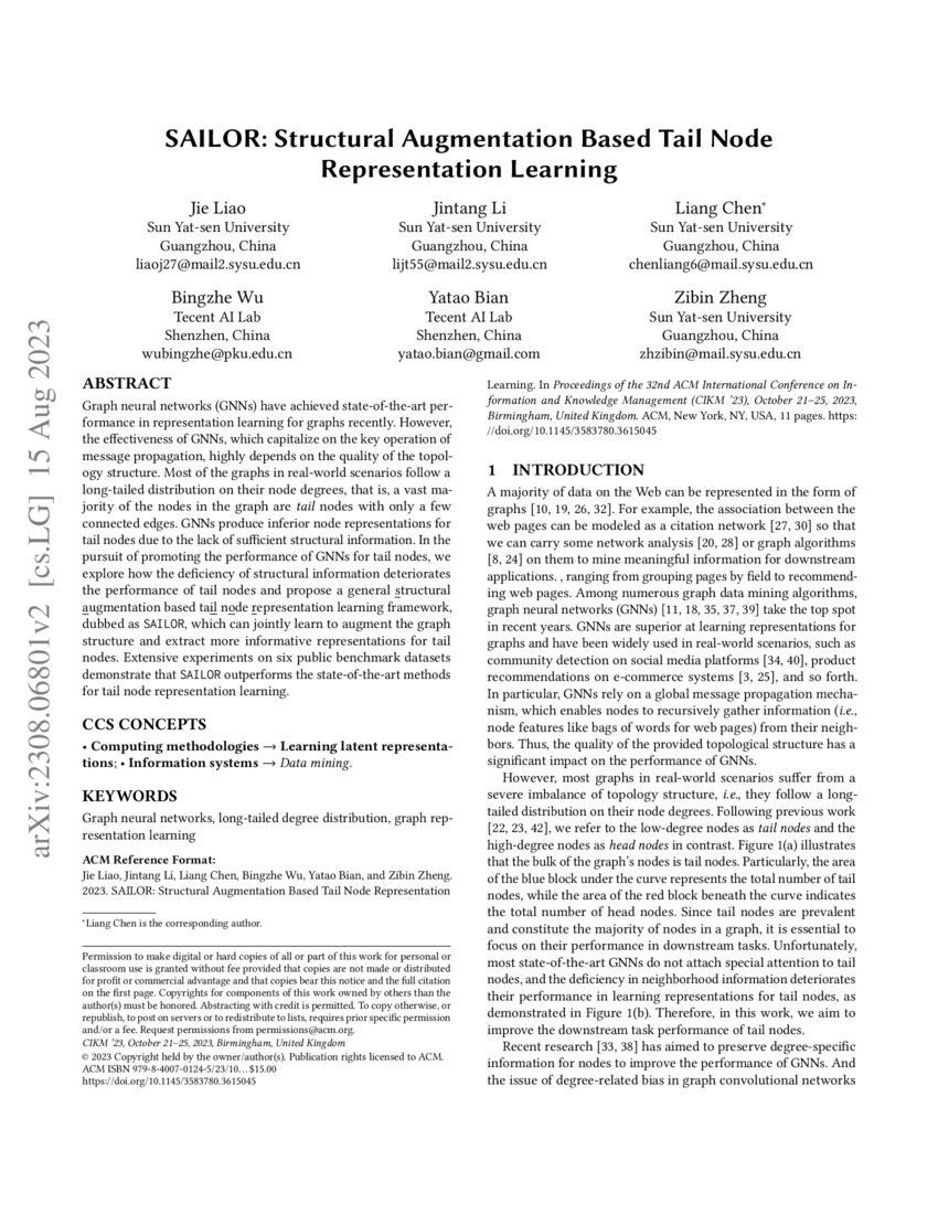 SAILOR: Structural Augmentation Based Tail Node Representation Learning ... SAILOR: Structural Augmentation Based Tail Node Representation Learning ...