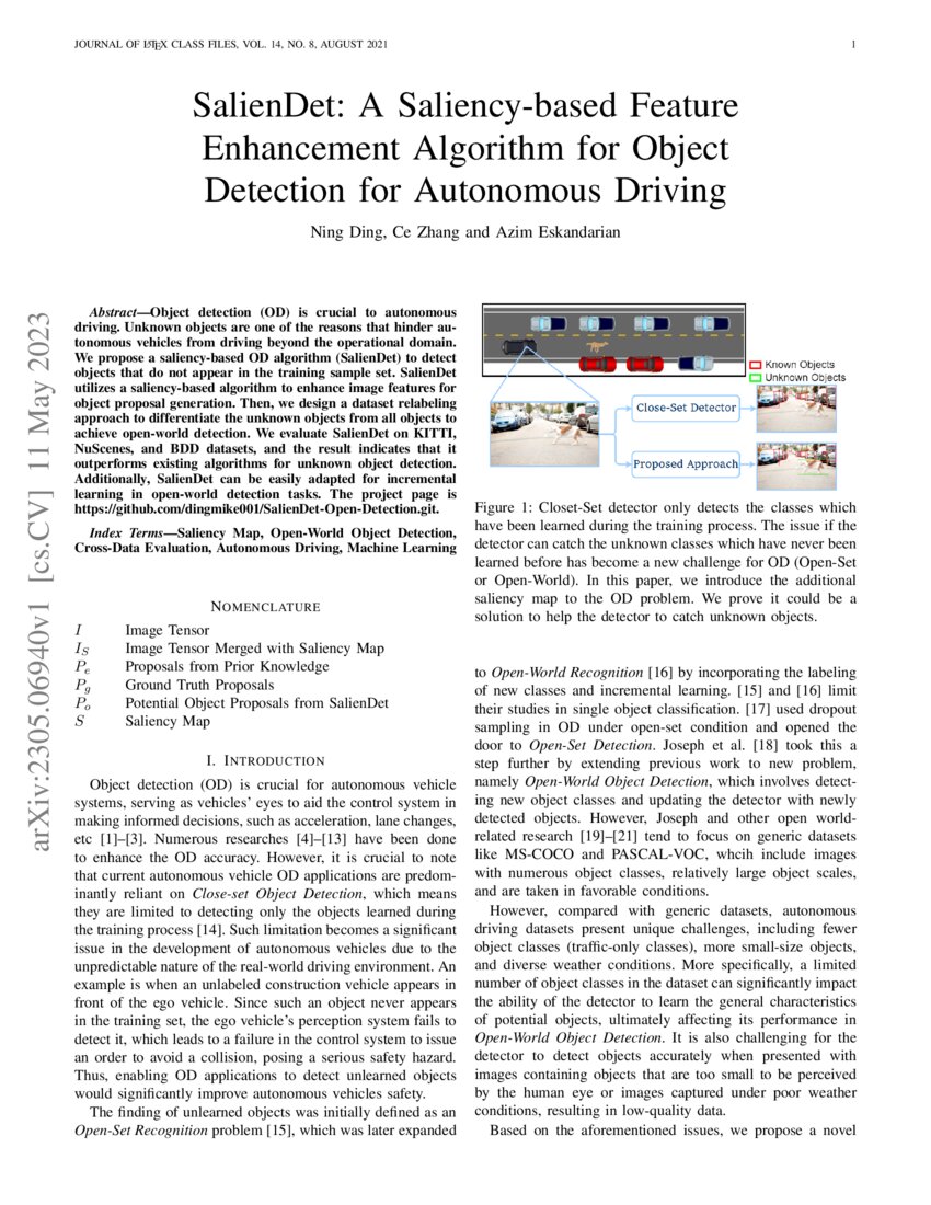 Saliendet A Saliency Based Feature Enhancement Algorithm For Object Detection For Autonomous
