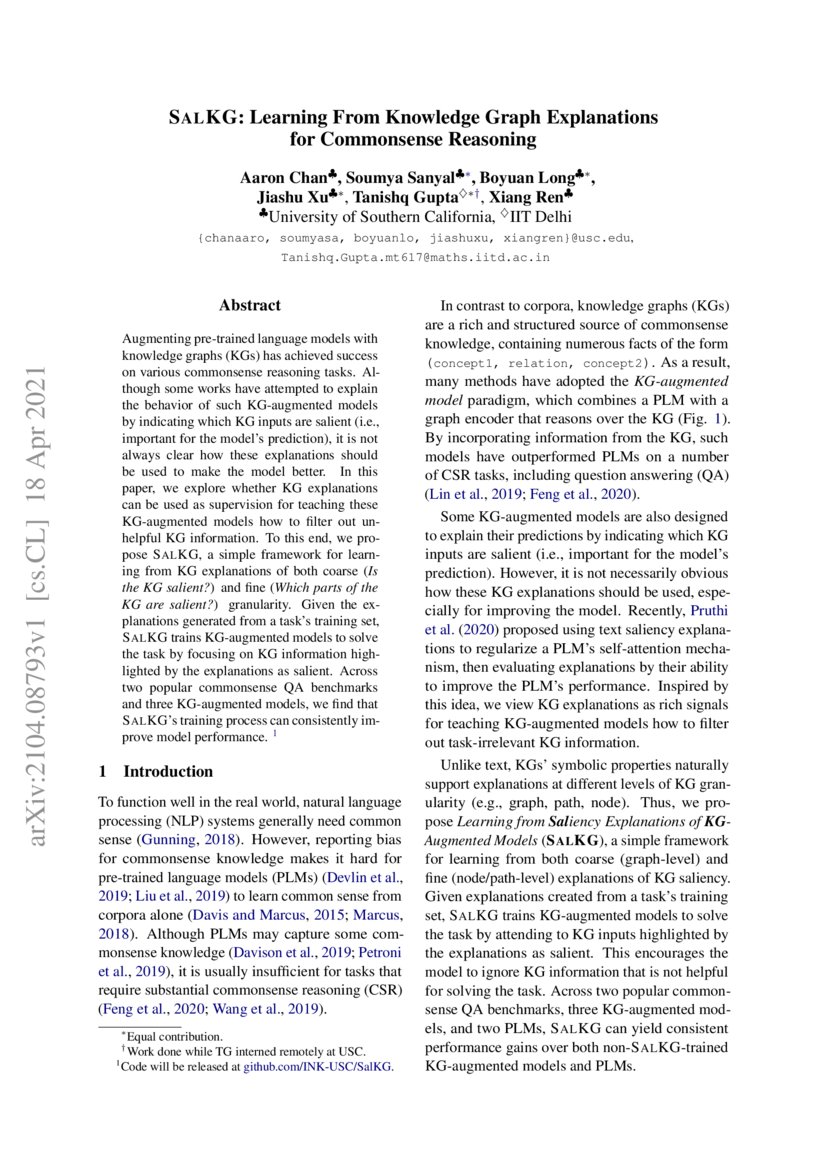 SalKG: Learning From Knowledge Graph Explanations for Commonsense Reasoning | DeepAI