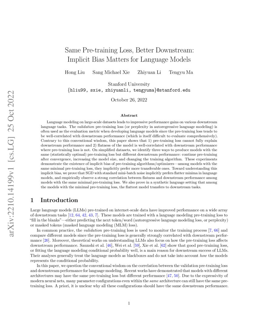 Same Pre Training Loss Better Downstream Implicit Bias Matters For Language Models Deepai