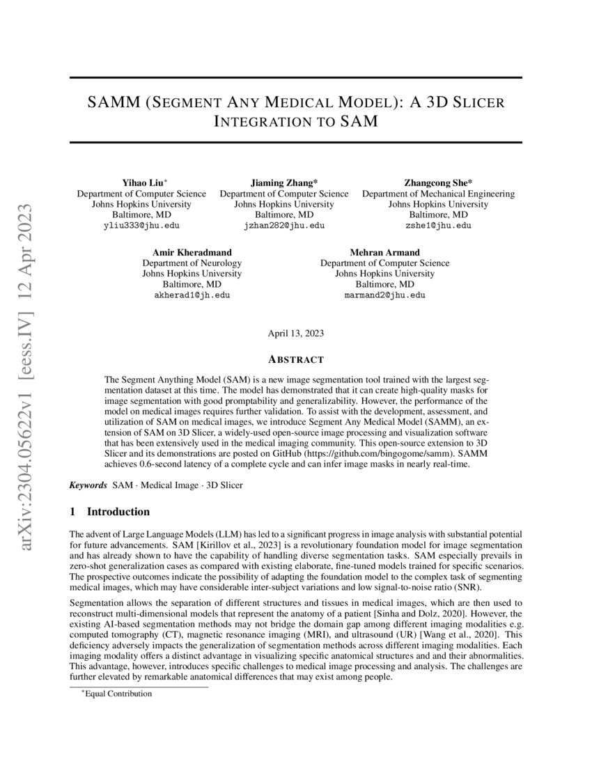SAMM (Segment Any Medical Model): A 3D Slicer Integration to SAM | DeepAI SAMM (Segment Any Medical Model): A 3D Slicer Integration to SAM | DeepAI