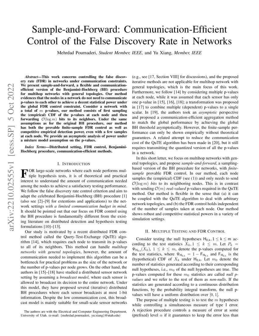 Sample And Forward Communication Efficient Control Of The False