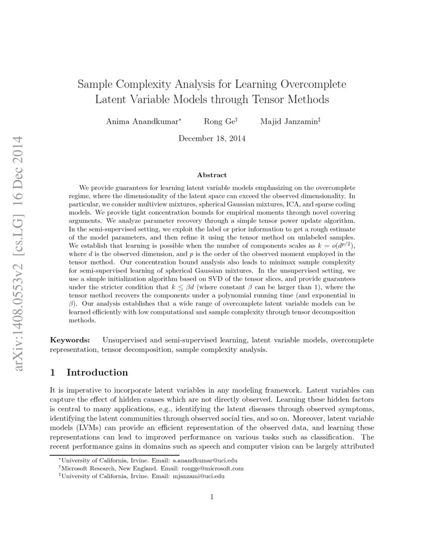 Sample Complexity Analysis For Learning Overcomplete Latent Variable Models Through Tensor 6983
