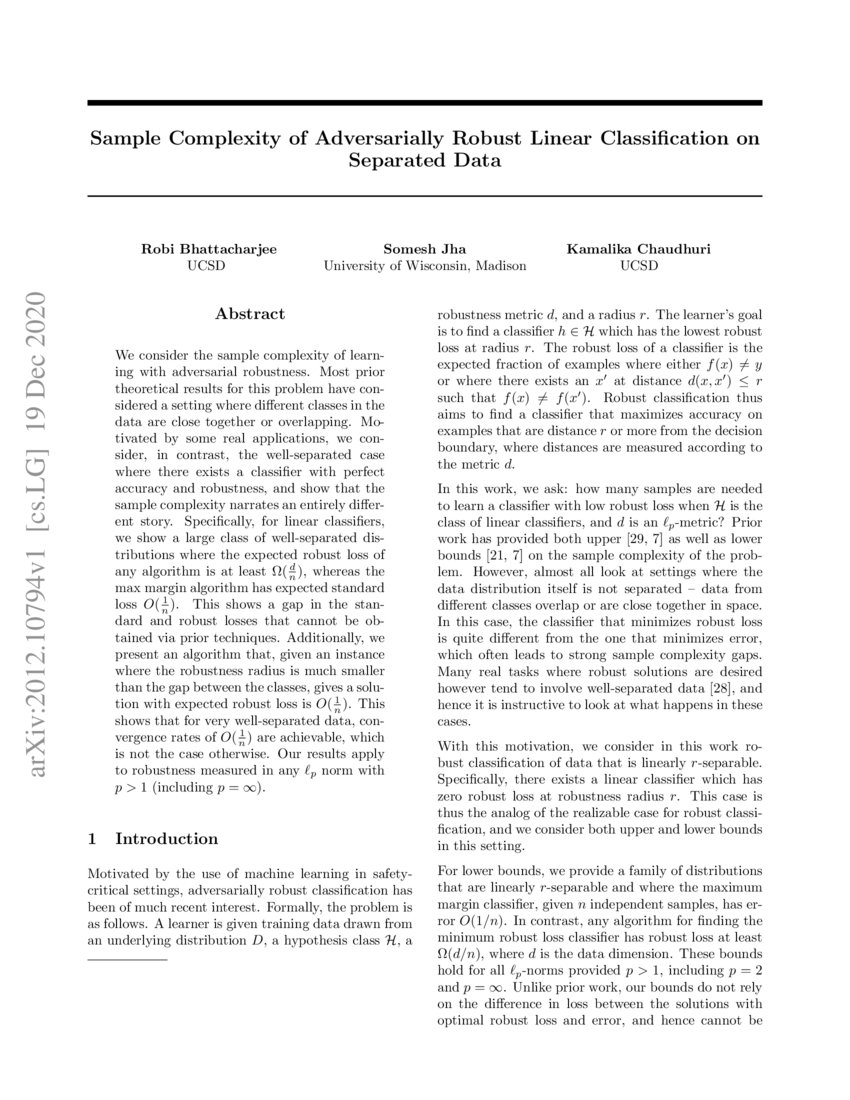 Sample Complexity Of Adversarially Robust Linear Classification On Separated Data Deepai