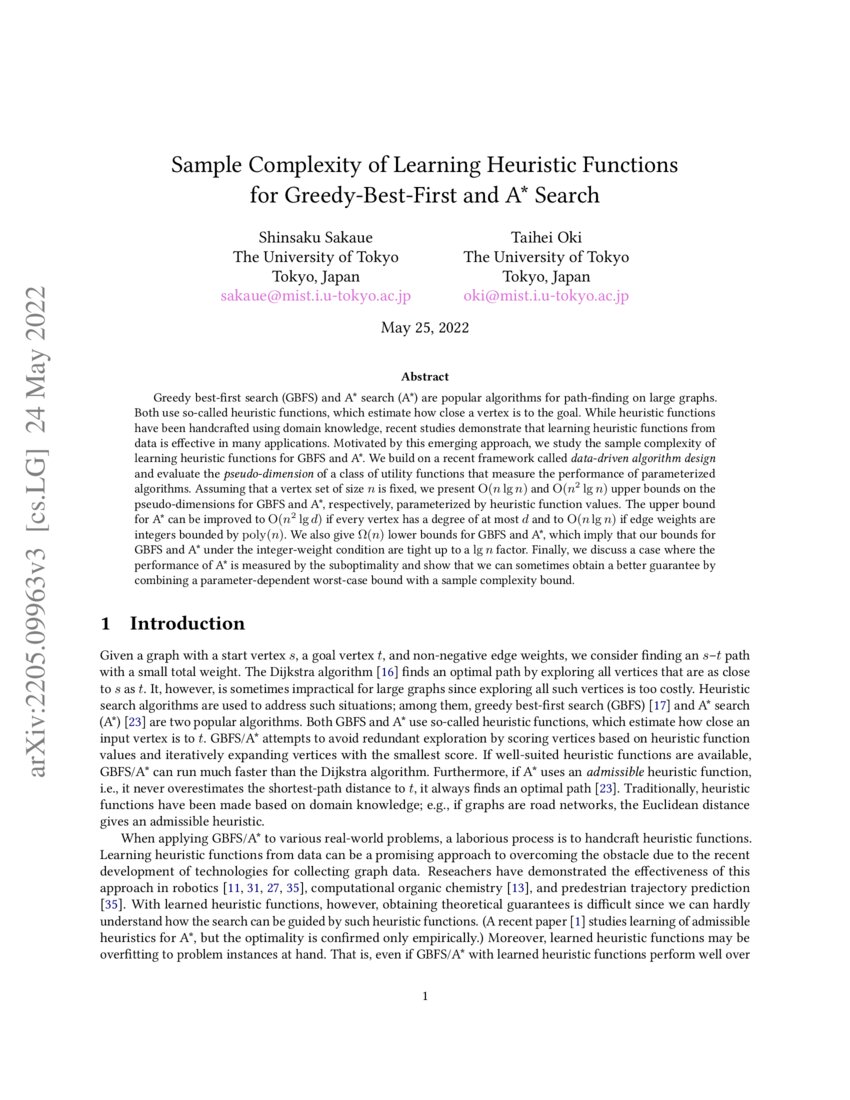 Sample Complexity of Learning Heuristic Functions for Greedy-Best-First and A* Search | DeepAI