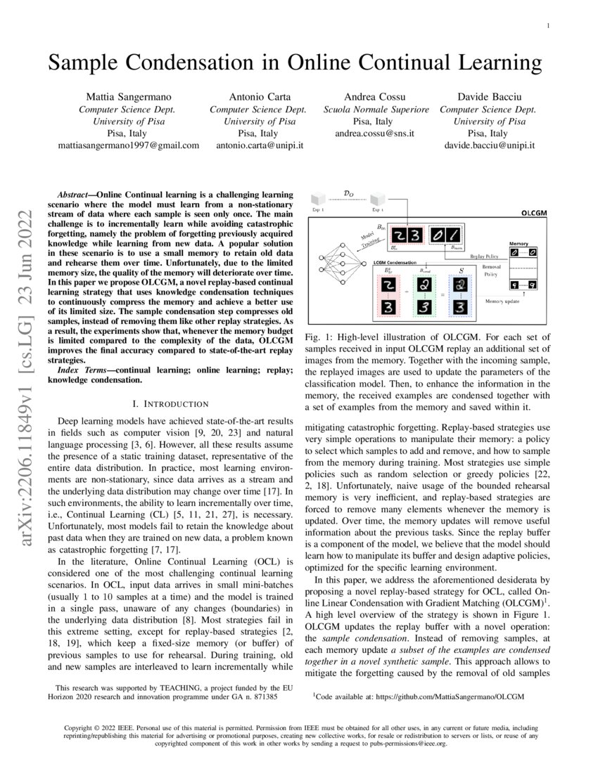 Sample Condensation in Online Continual Learning | DeepAI