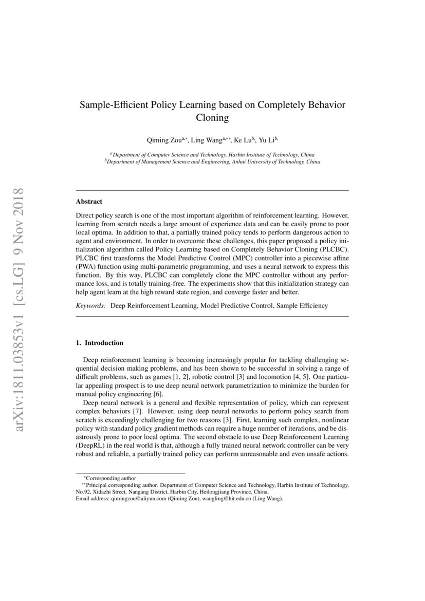 Sample-Efficient Policy Learning based on Completely Behavior Cloning | DeepAI