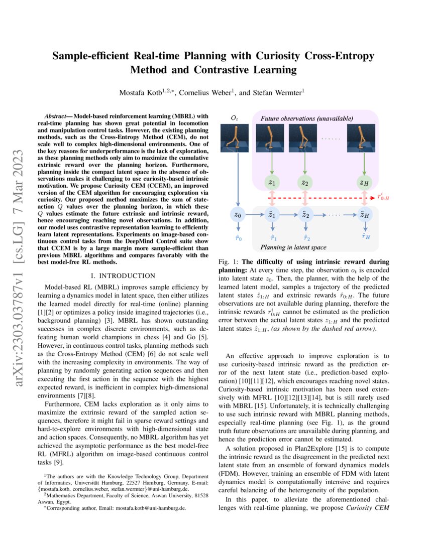Sample-efficient Real-time Planning with Curiosity Cross-Entropy Method and Contrastive Learning ...