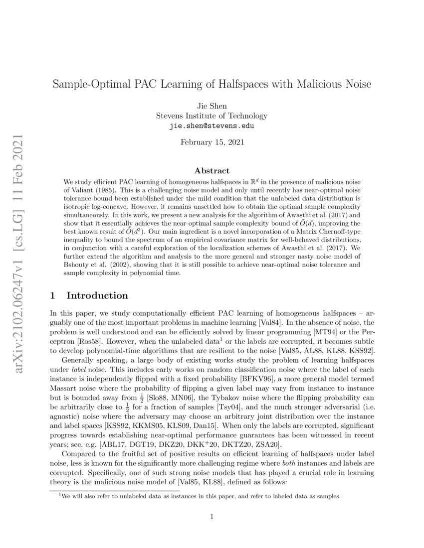 Sample Optimal Pac Learning Of Halfspaces With Malicious Noise Deepai