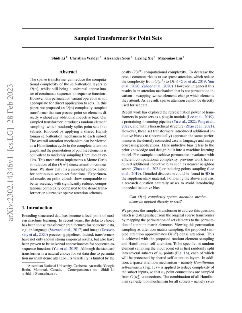 Sampled Transformer for Point Sets | DeepAI