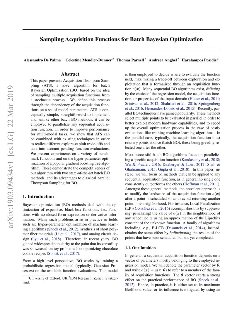 Sampling Acquisition Functions for Batch Bayesian Optimization | DeepAI