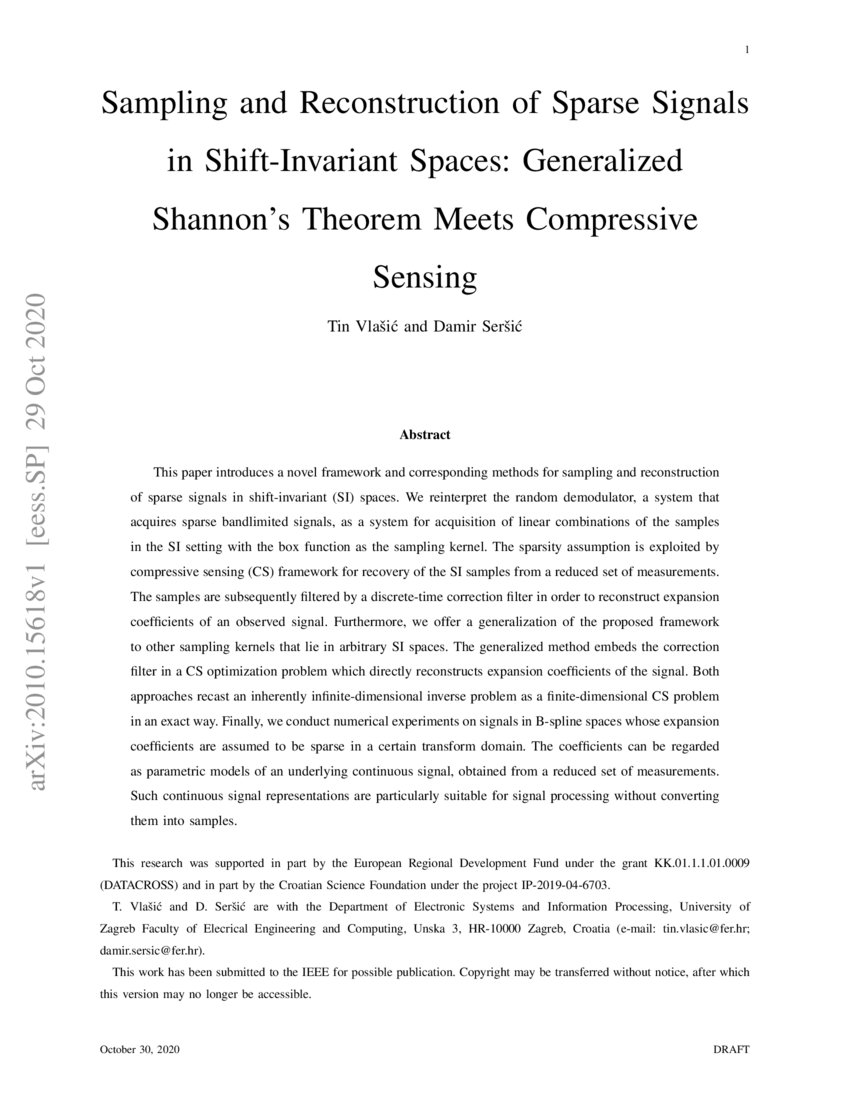 Sampling And Reconstruction Of Sparse Signals In Shift Invariant Spaces Generalized Shannon S