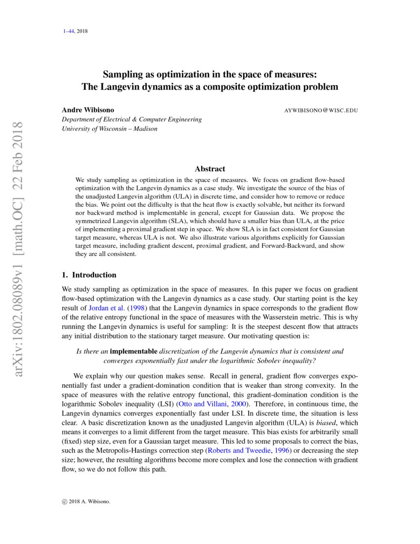 Sampling as optimization in the space of measures: The Langevin ...
