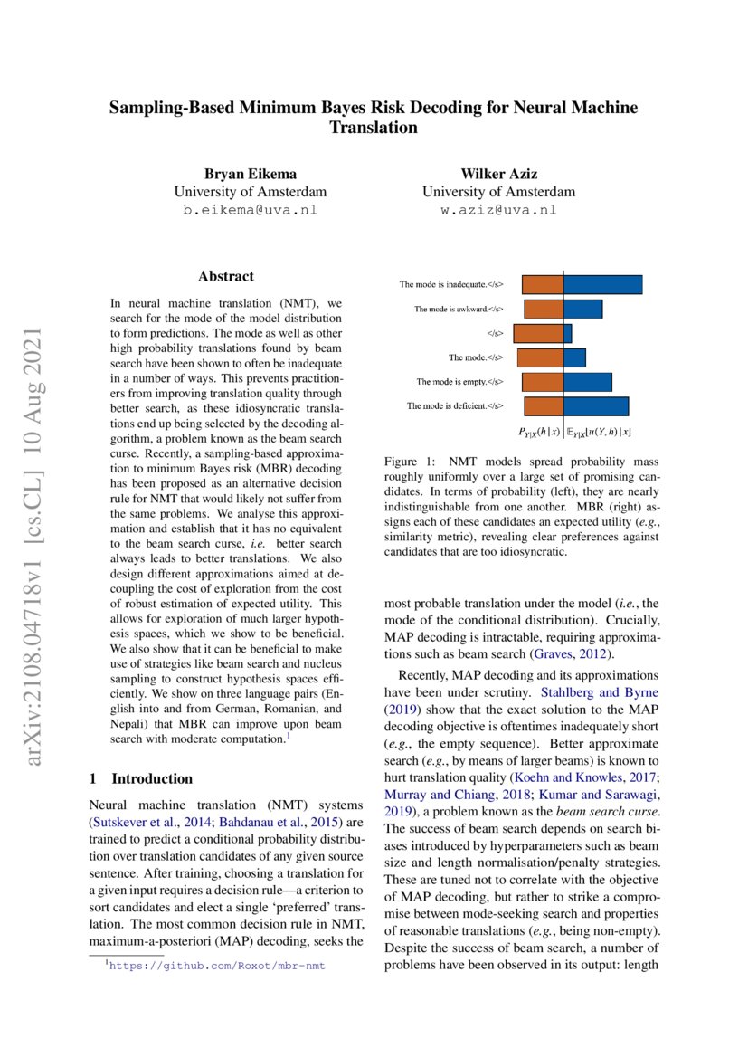 Sampling-Based Minimum Bayes Risk Decoding for Neural Machine ... Sampling-Based Minimum Bayes Risk Decoding for Neural Machine ...