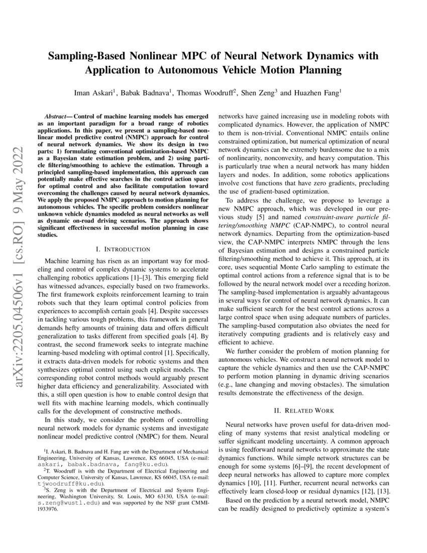 Sampling Based Nonlinear Mpc Of Neural Network Dynamics With Application To Autonomous Vehicle