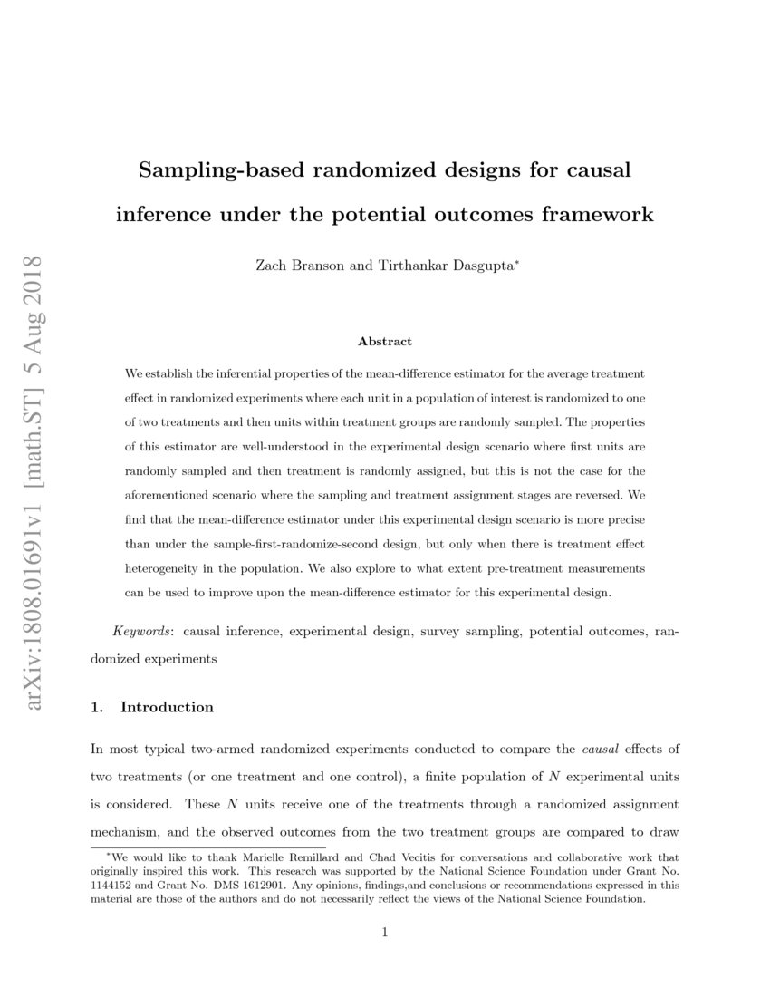 Sampling-based randomized designs for causal inference under the potential outcomes framework ...