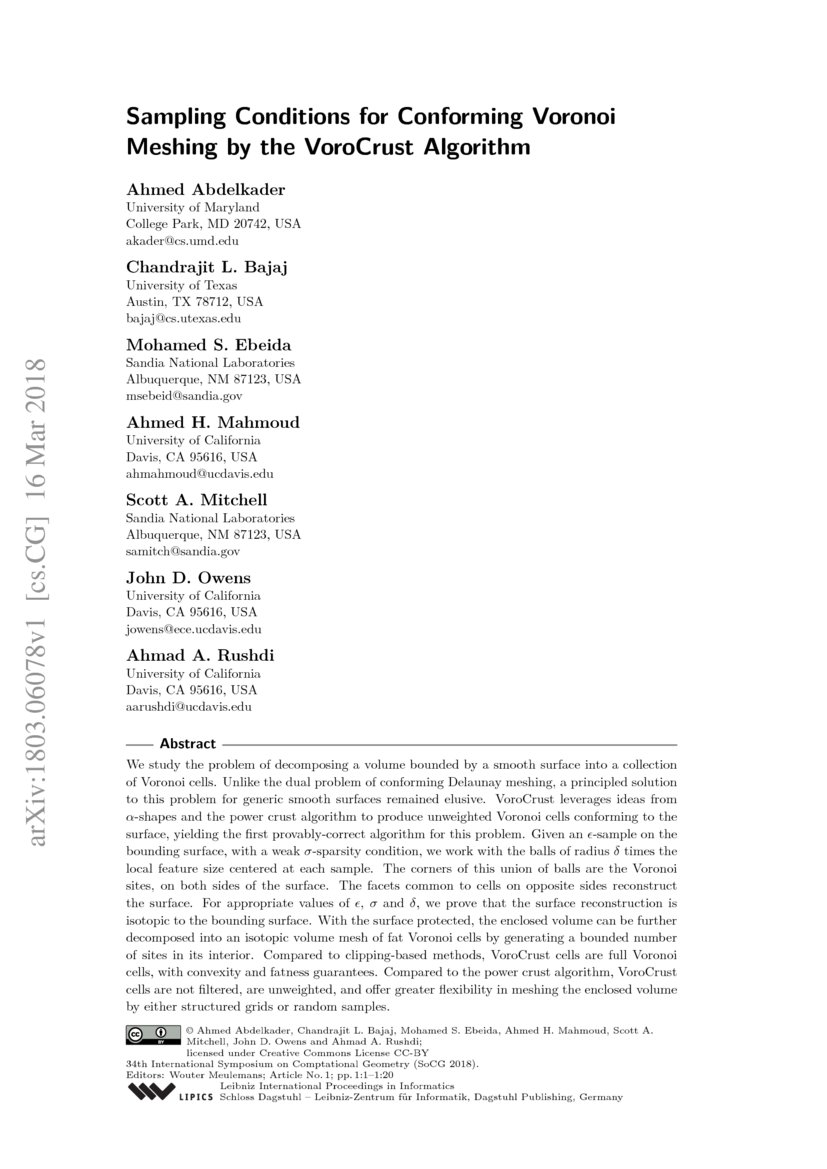Sampling Conditions For Conforming Voronoi Meshing By The Vorocrust Algorithm Deepai