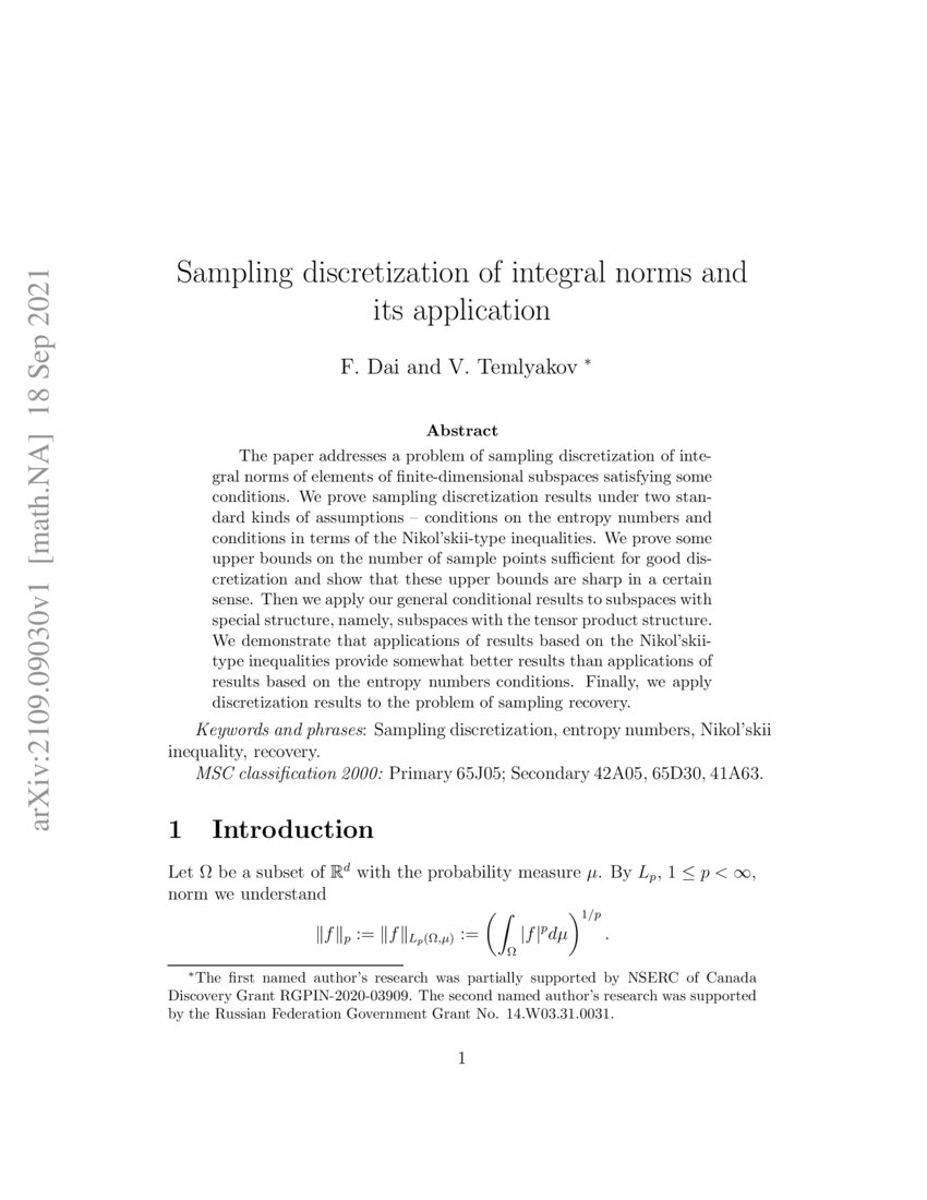 Sampling discretization of integral norms and its application | DeepAI