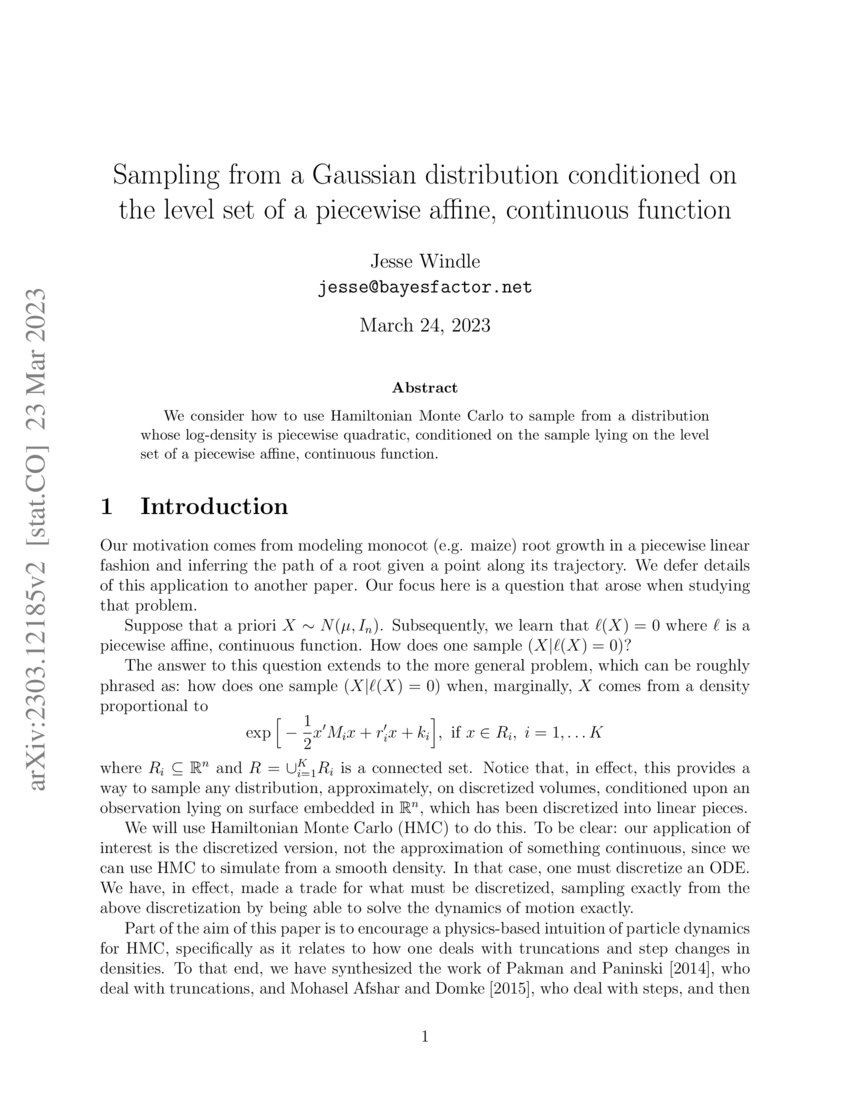 Sampling From A Gaussian Distribution Conditioned On The Level Set Of A